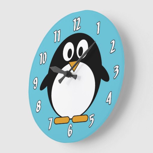 Cute Cartoon Penguin Large Clock | Zazzle