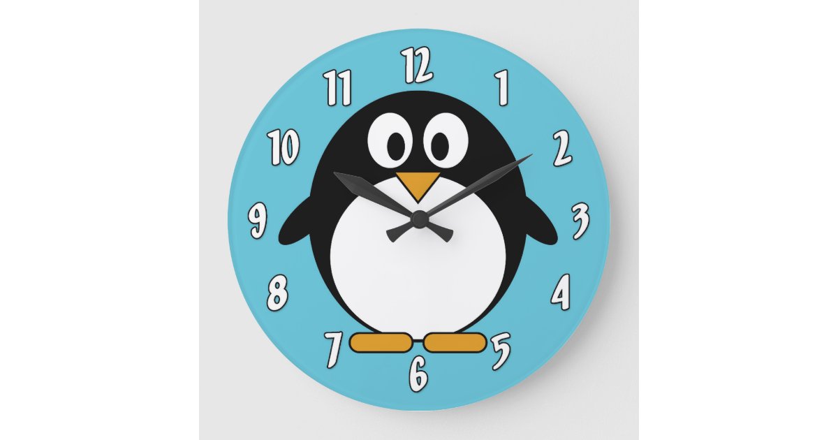 Cute Cartoon Penguin Large Clock | Zazzle