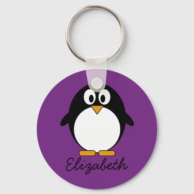 cute cartoon penguin purple keychain | Zazzle