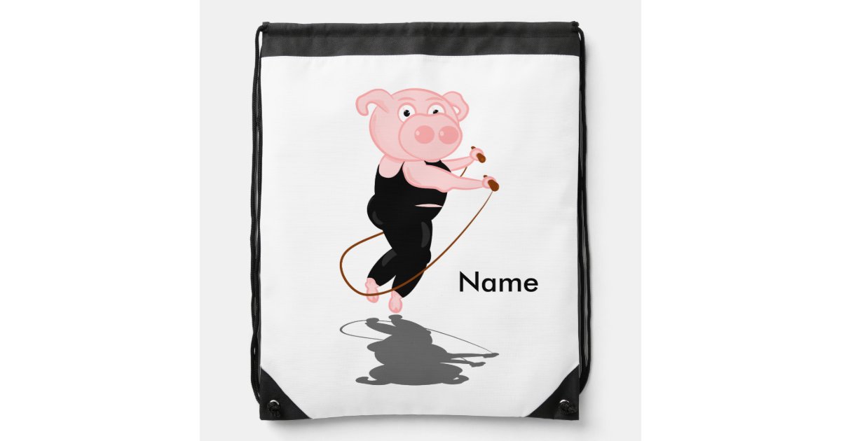 Cute Cartoon Pig Skipping Drawstring Bag | Zazzle