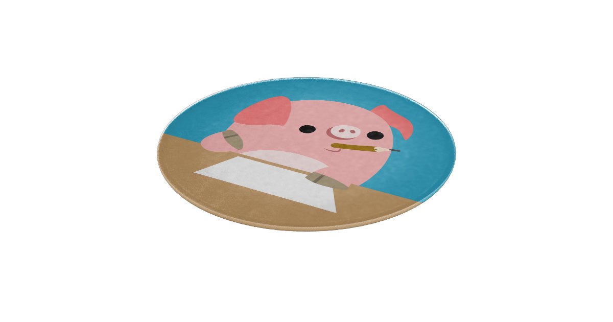 Cute Cartoon Pig "Writer's Block" Cutting Board | Zazzle