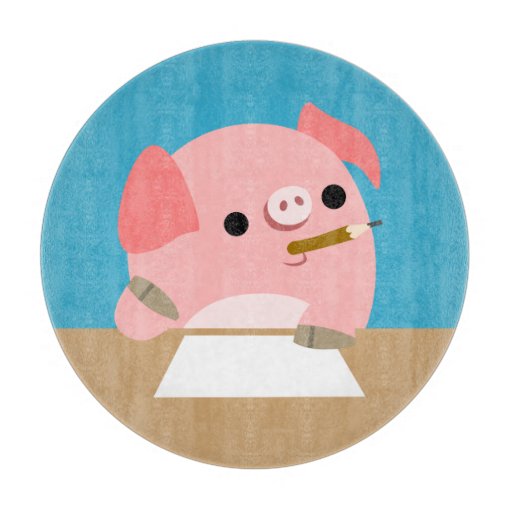 Cute Cartoon Pig "Writer's Block" Cutting Board | Zazzle