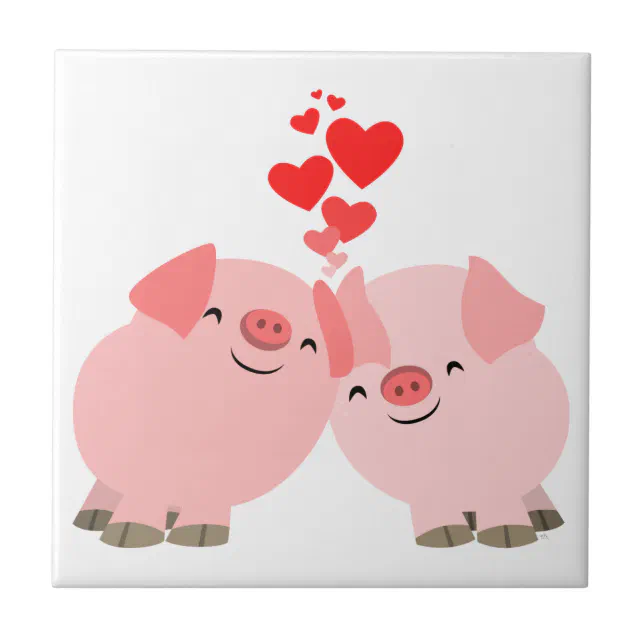 Cute Cartoon Pigs in Love Tile | Zazzle