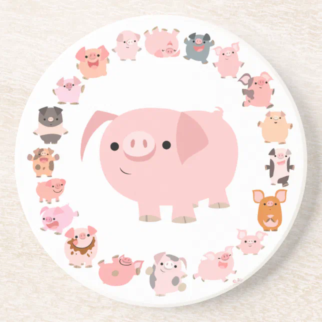 Cute Cartoon Pigs Mandala Coaster | Zazzle