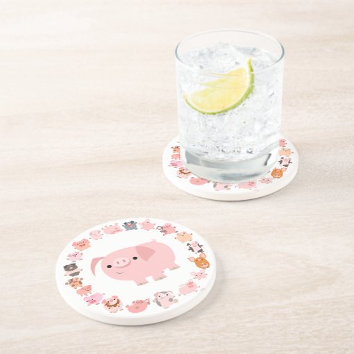 Cute Cartoon Pigs Mandala Coaster | Zazzle
