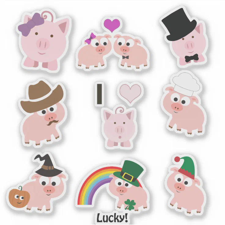 Cute Cartoon Pink Pigs Sticker set | Zazzle