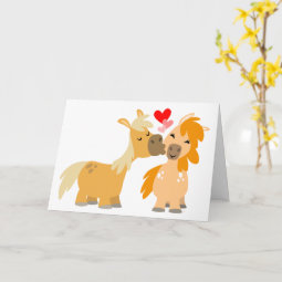 Cute Cartoon Ponies in Love greeting card | Zazzle