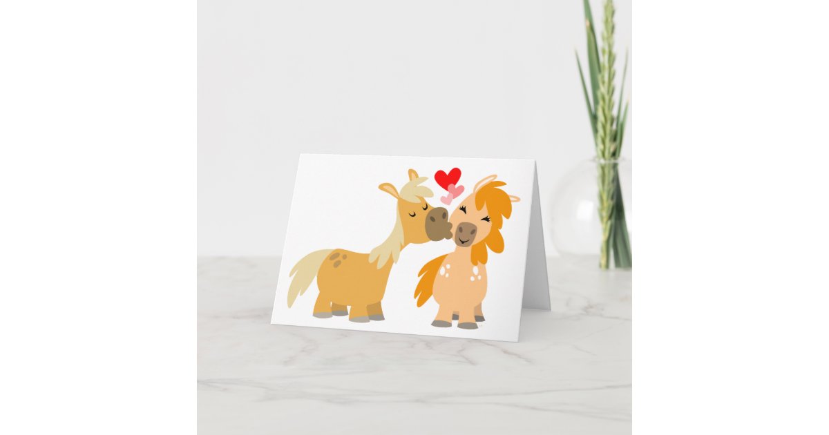 Cute Cartoon Ponies in Love greeting card | Zazzle