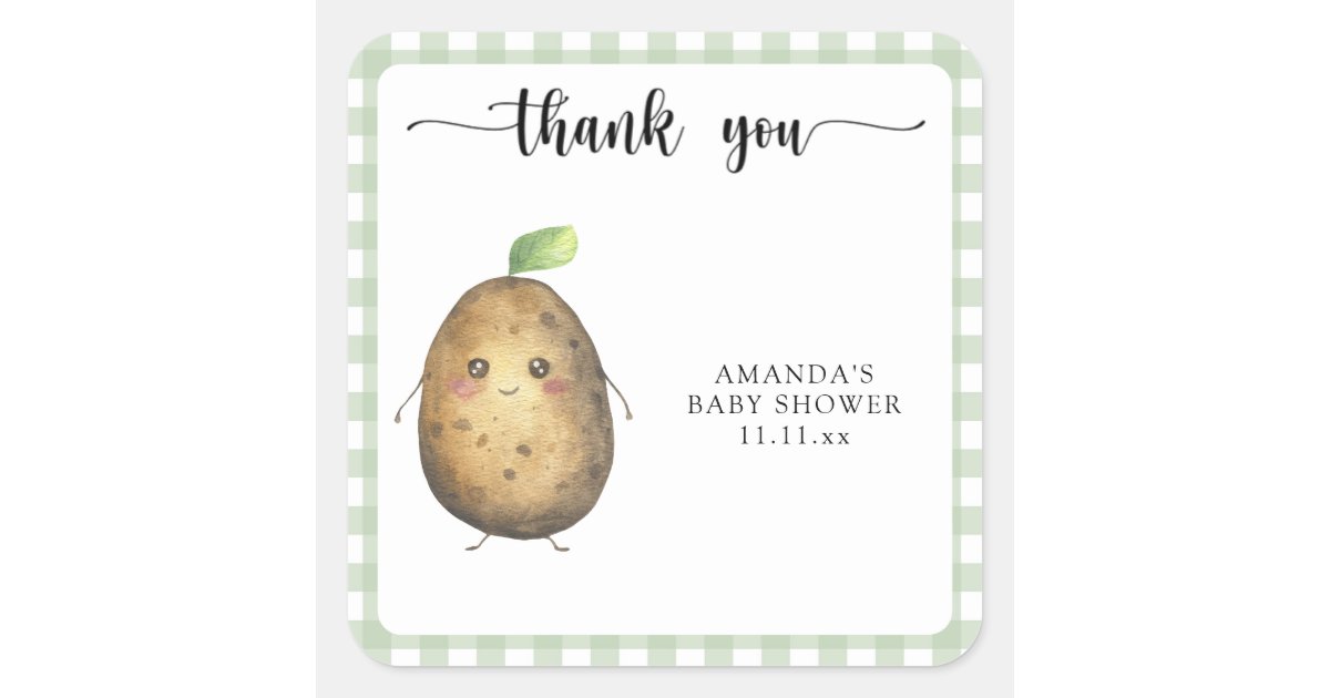 Cute cartoon potato baby shower thank you square sticker | Zazzle