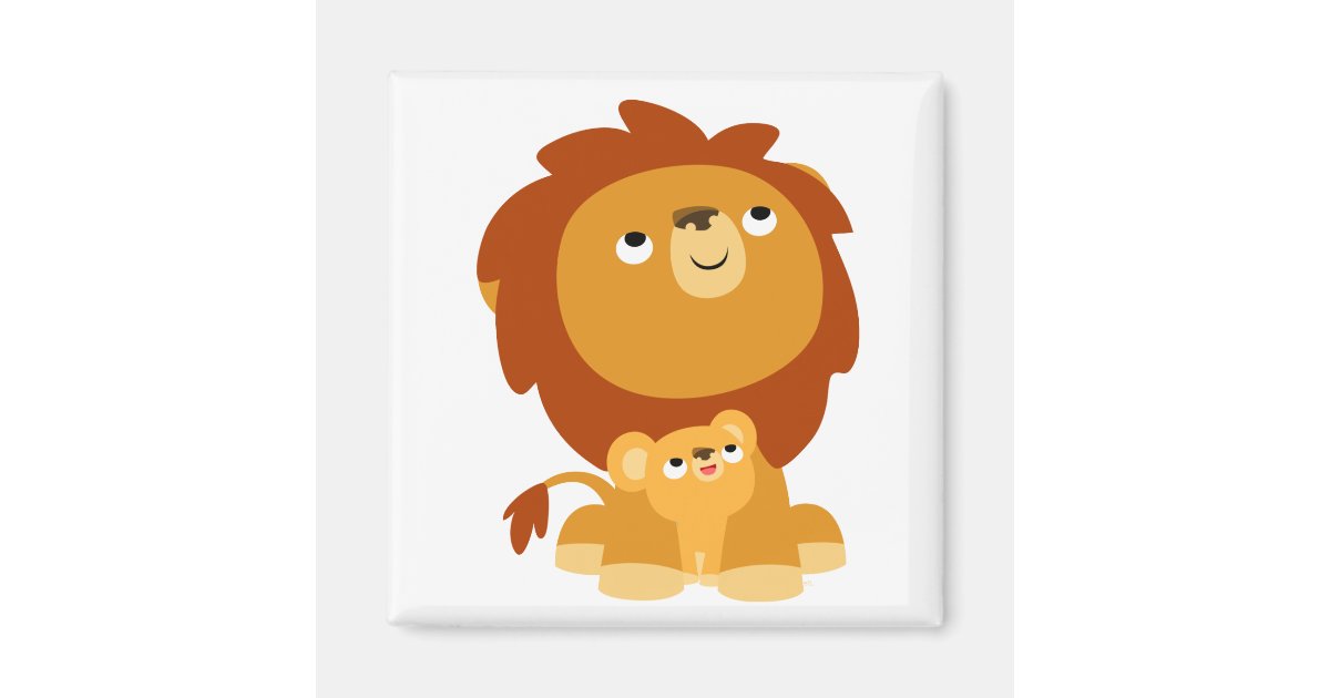 Cute Cartoon Protective Dad Lion and Cub Magnet | Zazzle