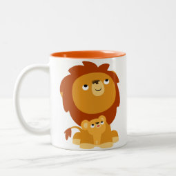 Cute Cartoon Protective Dad Lion and Cub Mug | Zazzle