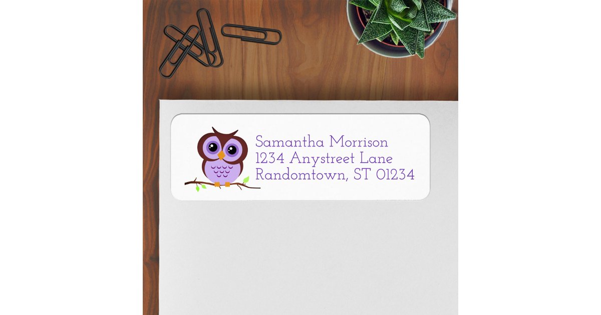 Cute Cartoon Purple Owl Label | Zazzle
