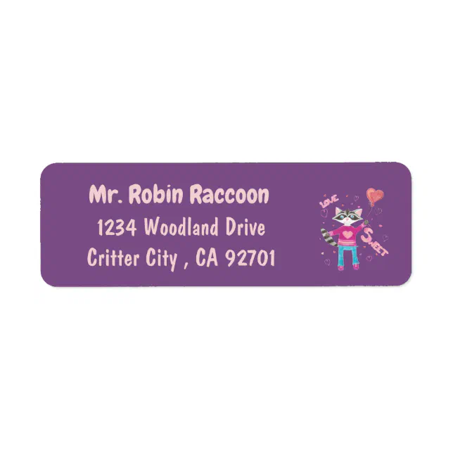 Cute cartoon raccoon purple return address labels | Zazzle