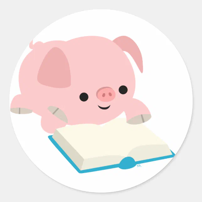 Cute Cartoon Reading Piglet Sticker | Zazzle