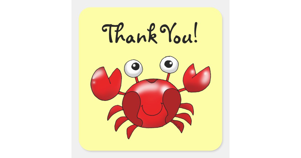 Cute cartoon red crab thank you square sticker | Zazzle