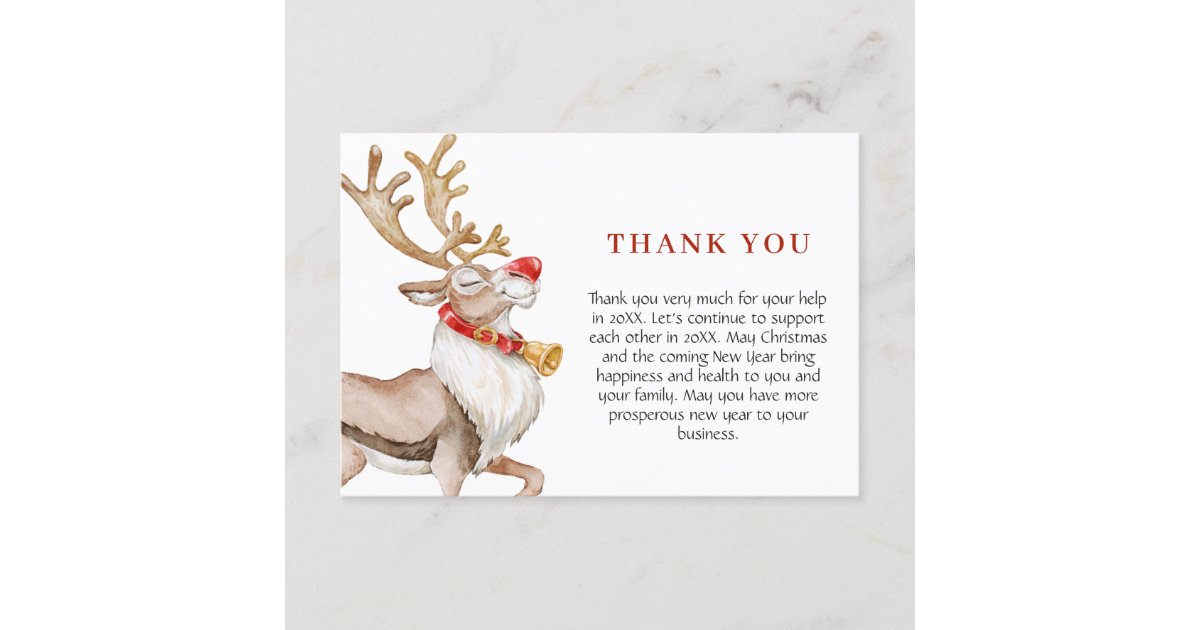 Cute Cartoon Reindeer Christmas Greeting Holiday Thank You Card | Zazzle