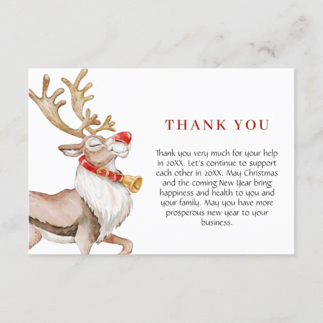 Cute Cartoon Reindeer Christmas Greeting Holiday Thank You Card | Zazzle