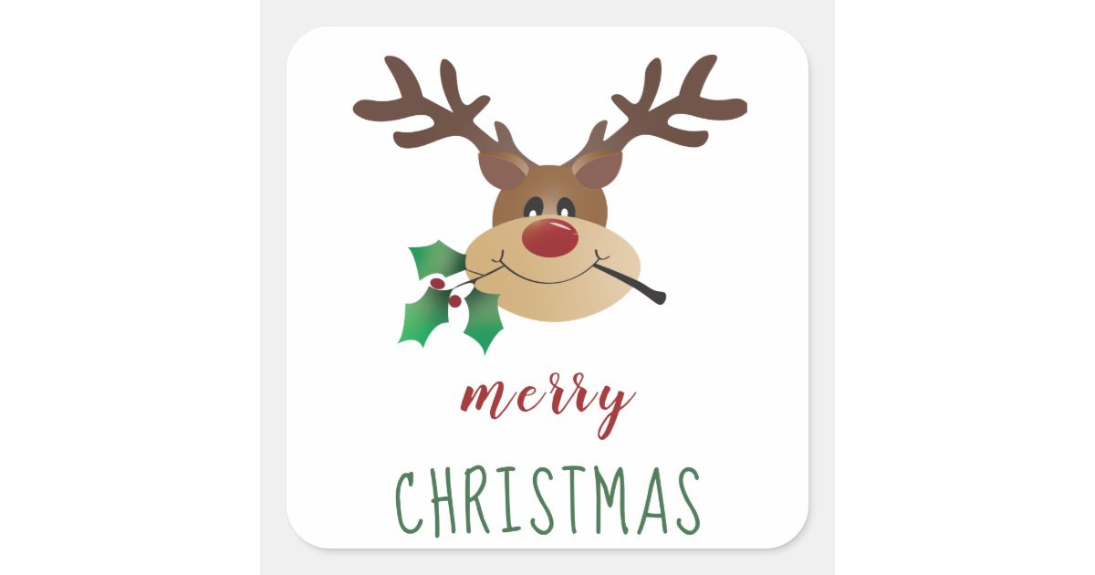 Cute Cartoon Reindeer With Mistletoe Square Sticker | Zazzle