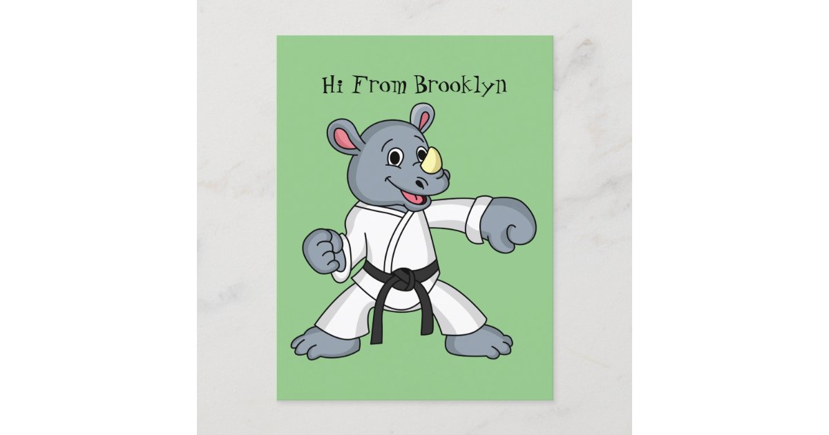 Cute cartoon rhino kung fu cartoon postcard | Zazzle