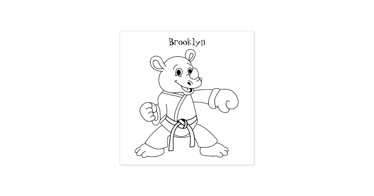 Cute cartoon rhino kung fu cartoon rubber stamp | Zazzle