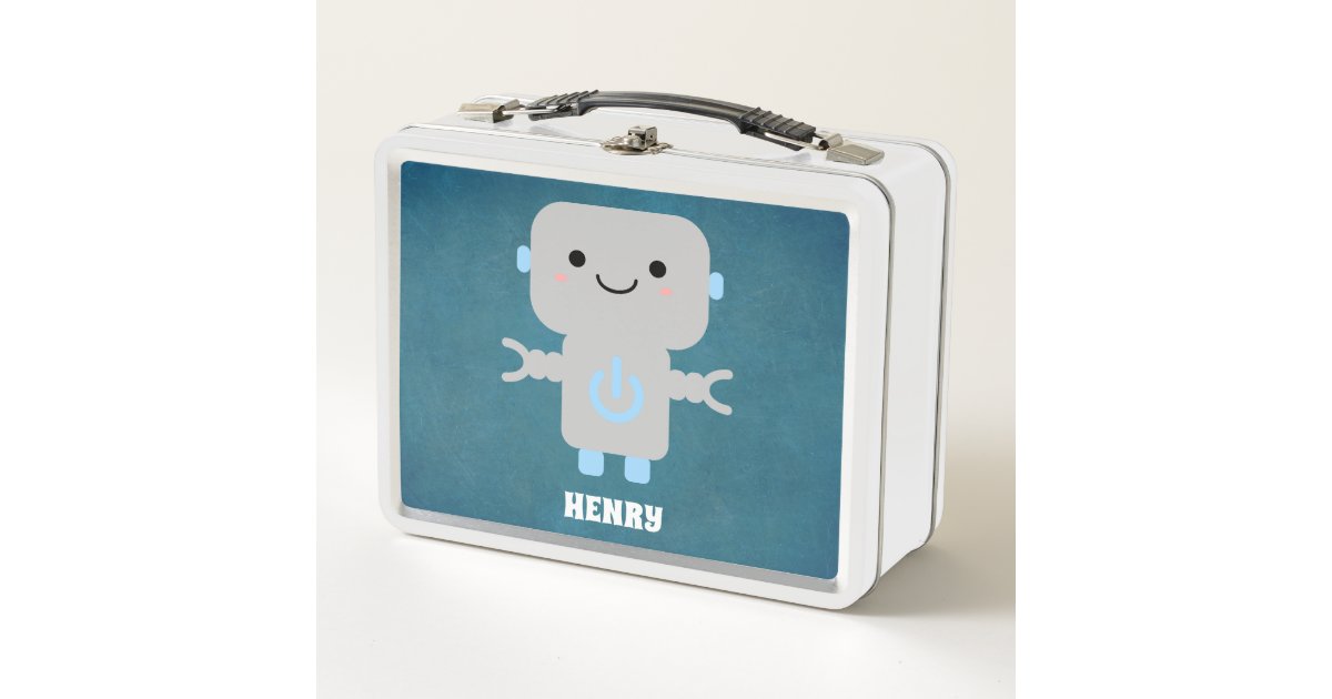 Cute Cartoon Robot Blue Metal Lunch Box | Zazzle