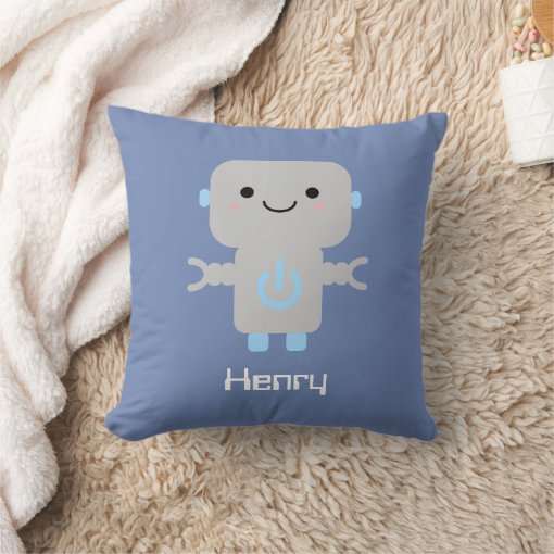 Cute Cartoon Robot Blue Throw Pillow | Zazzle