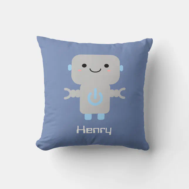 Cute Cartoon Robot Blue Throw Pillow | Zazzle