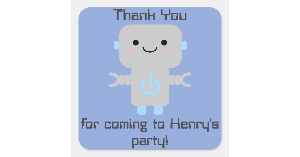 Cute Cartoon Robot Thank You Square Sticker | Zazzle