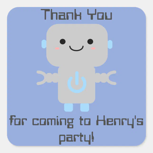 Cute Cartoon Robot Thank You Square Sticker | Zazzle