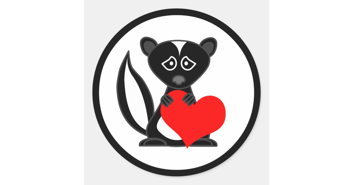 Cute Cartoon Sad Skunk Holding Heart Stickers | Zazzle