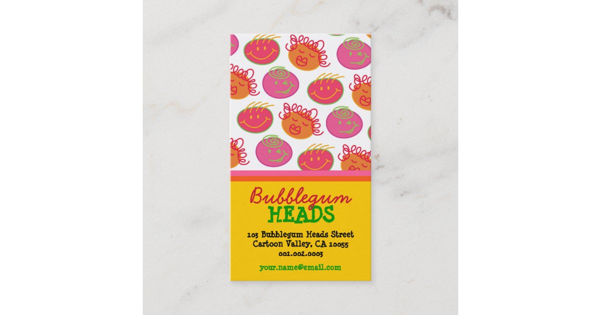 Cute Cartoon Scribbles Fun Silly Bubblegum Heads Business Card | Zazzle