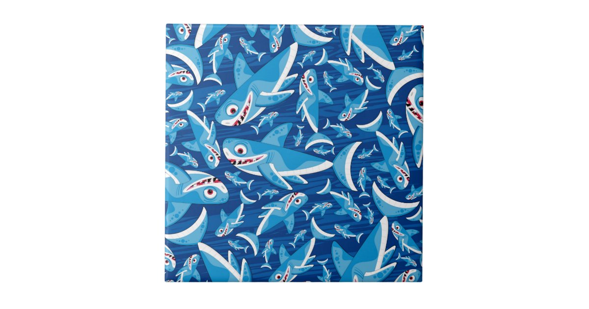 Cute Cartoon Shark Pattern Ceramic Tile | Zazzle