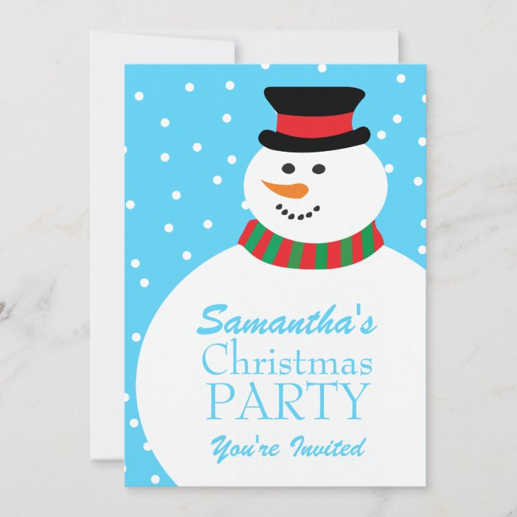 Cute Cartoon Snowman Kids Christmas Party Invitation | Zazzle