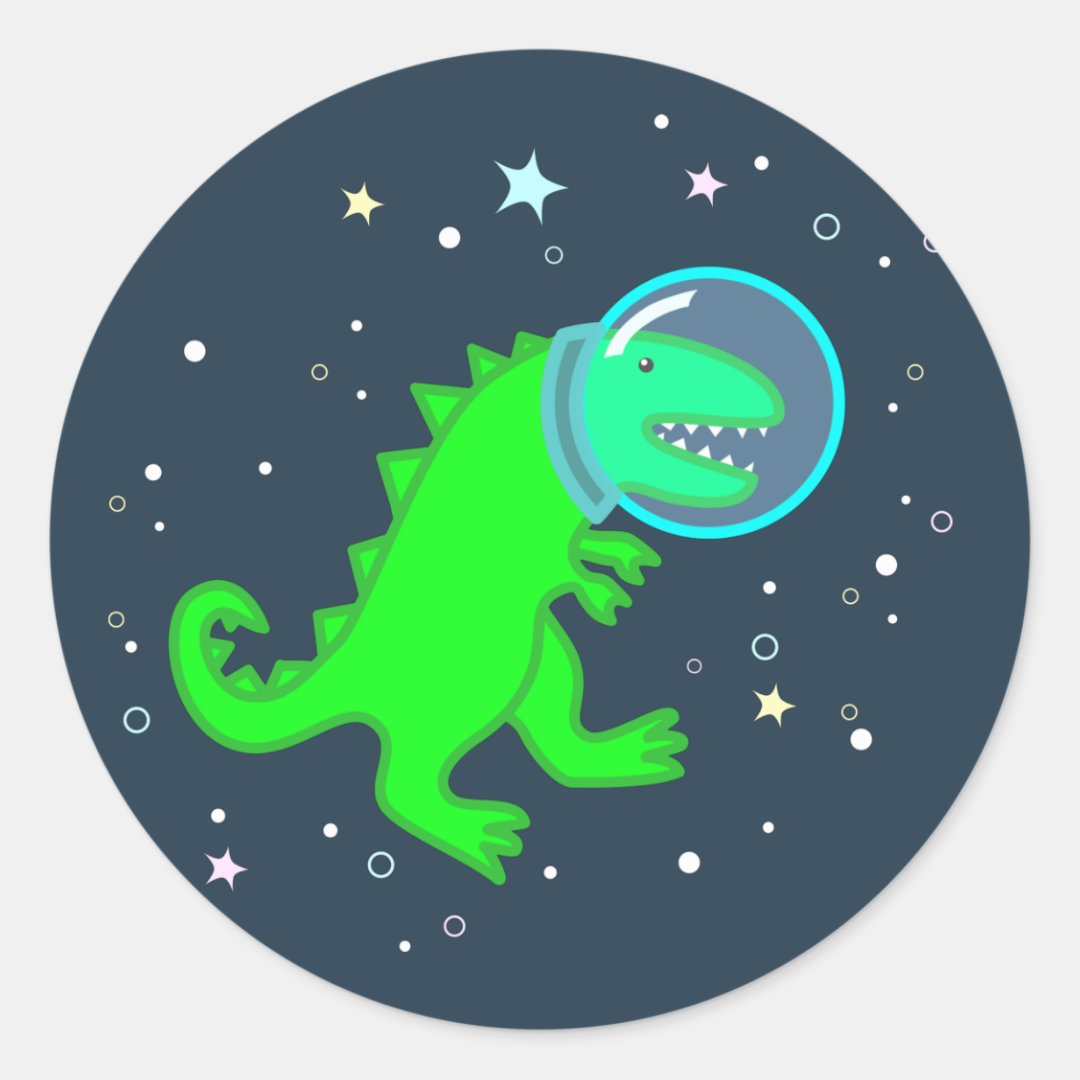 Cute Cartoon Space Dinosaur Classic Round Sticker Zazzle