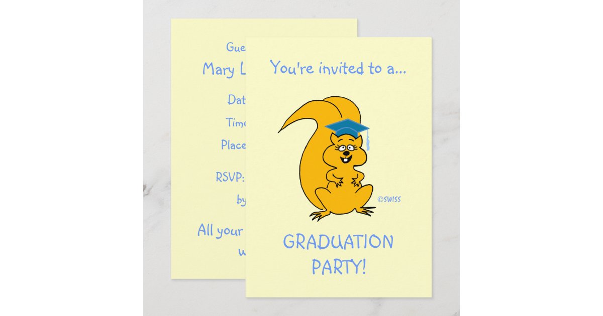 Cute Cartoon Squirrel Outdoor Graduation Party Fun Invitation | Zazzle