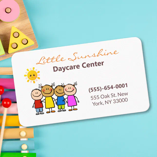 Cute Cartoon Stick Children Daycare Childcare Business Card | Zazzle