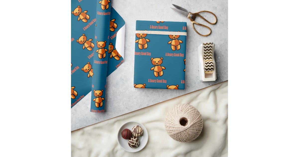 Cute Cartoon Teddy Bear Pun Illustration Wrapping Paper | Zazzle