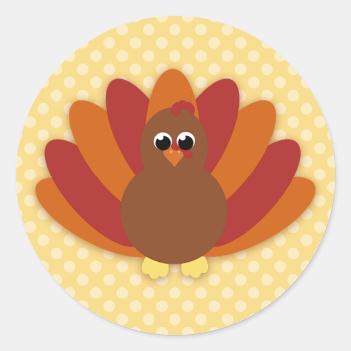Cute Cartoon Thanksgiving Turkey Classic Round Sticker | Zazzle.com
