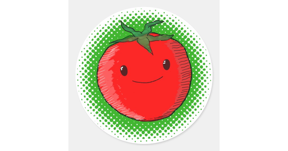 Cute Cartoon Tomato Drawing Classic Round Sticker | Zazzle