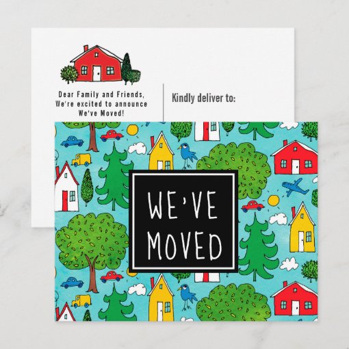 Cute Cartoon Town We've Moved New Address Moving Announcement Postcard ...