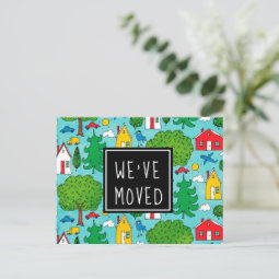 Cute Cartoon Town We've Moved New Address Moving Announcement Postcard ...
