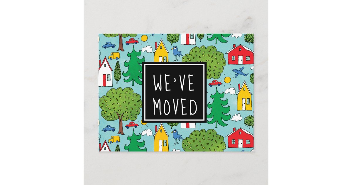 Cute Cartoon Town We've Moved New Address Moving Announcement Postcard ...