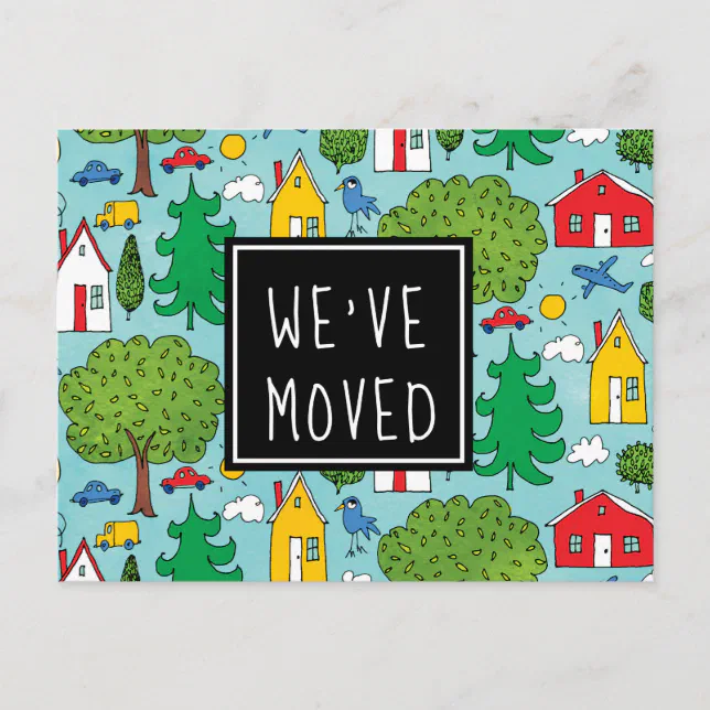 Cute Cartoon Town We've Moved New Address Moving Announcement Postcard ...