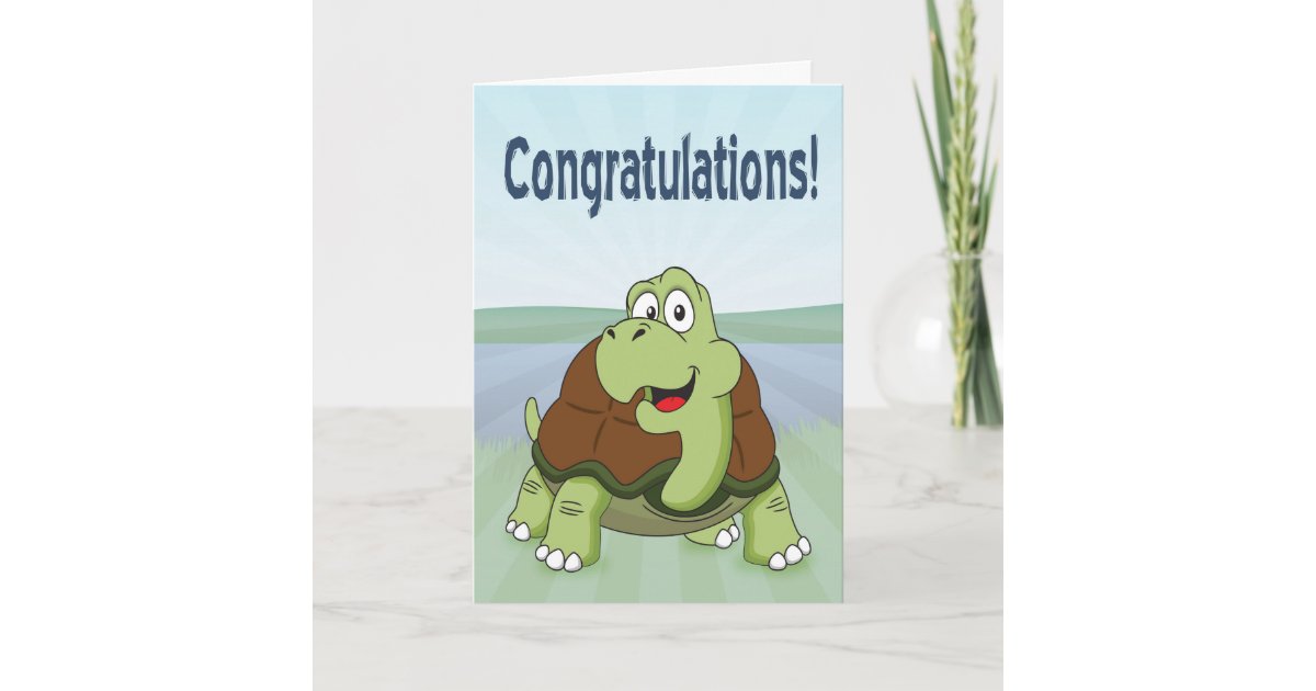 Cute Cartoon Turtle Smiling for Congratulations Card | Zazzle