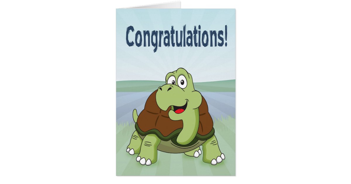 Cute Cartoon Turtle Smiling for Congratulations Card | Zazzle.com