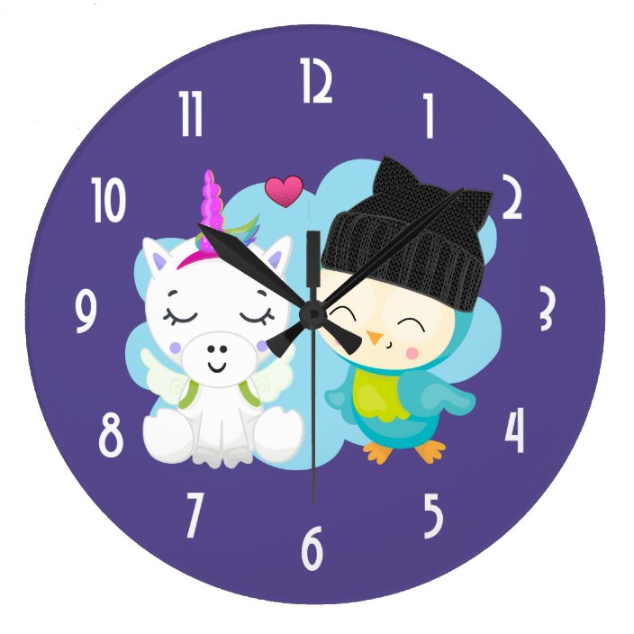 Cute Cartoon Unicorn & Bird Pals Large Clock | Zazzle.com