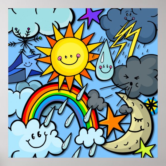 Cute Cartoon Weather Forecast Meterology Backdrop Poster | Zazzle.com