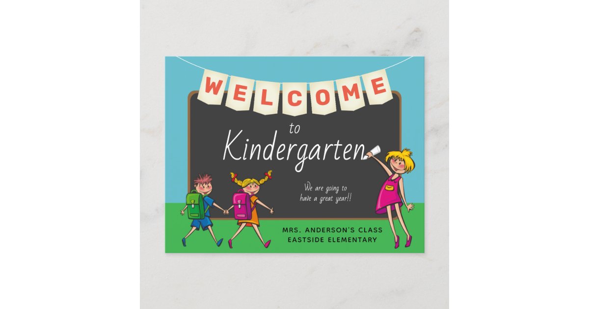Cute Cartoon Welcome To Kindergarten Postcard | Zazzle