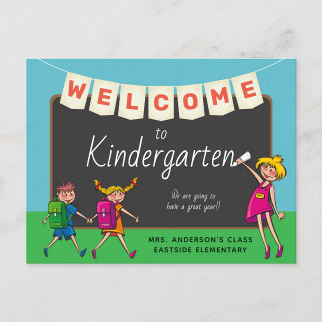 Cute Cartoon Welcome To Kindergarten Postcard | Zazzle