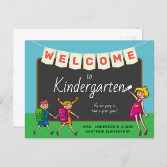 Cute Cartoon Welcome To Kindergarten Postcard | Zazzle